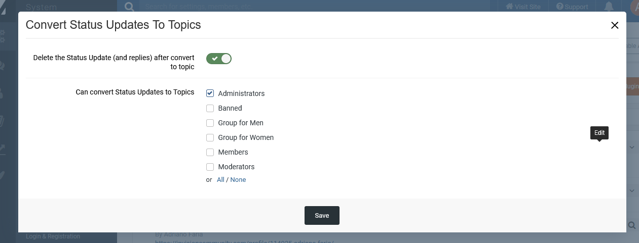 Convert Status Updates To Topics - Free Applications/Plugins - SOS Invision